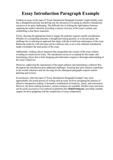 Essay Introduction Paragraph Example How To Write An Introduction