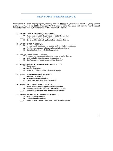 Sensory Preference Download Free Pdf Cognition Communication