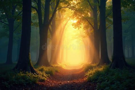 Soft Light Filters Through An Glowing Crystalline Portal In Trees