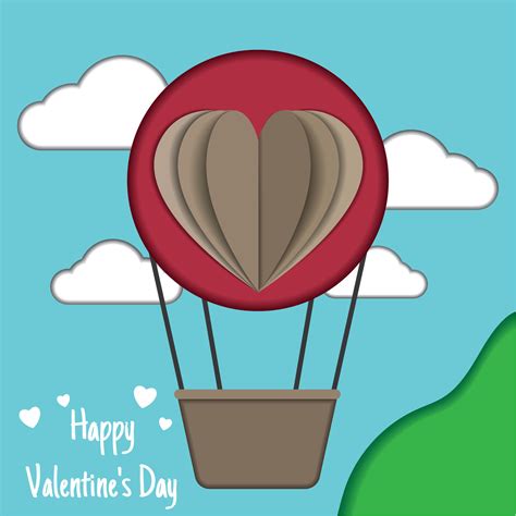 Happy Valentine Day Concept Poster With Air Balloon Vector Illustration