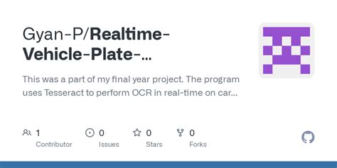 Github Gyan P Realtime Vehicle Plate Recognition System This Was A Part Of My Final Year