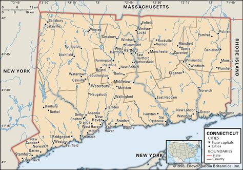 Connecticut State Map With Cities Map