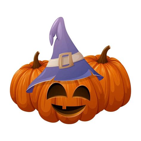 Calabazas De Halloween Con Sombrero De Hechicería Y Cara De Miedo