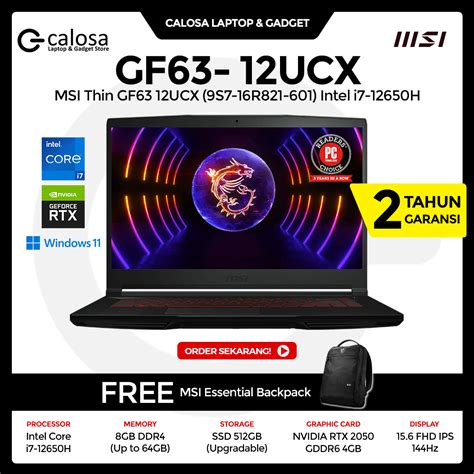 Promo Msi Thin Gf63 12ucx Intel I7 12650h Ram 8gb Ssd 512gb Nvidia Rtx