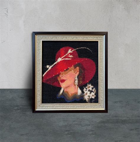 Вишита картина «пані у червоному капелюсі — ціна 13000 грн у каталозі Картини Купити товари для