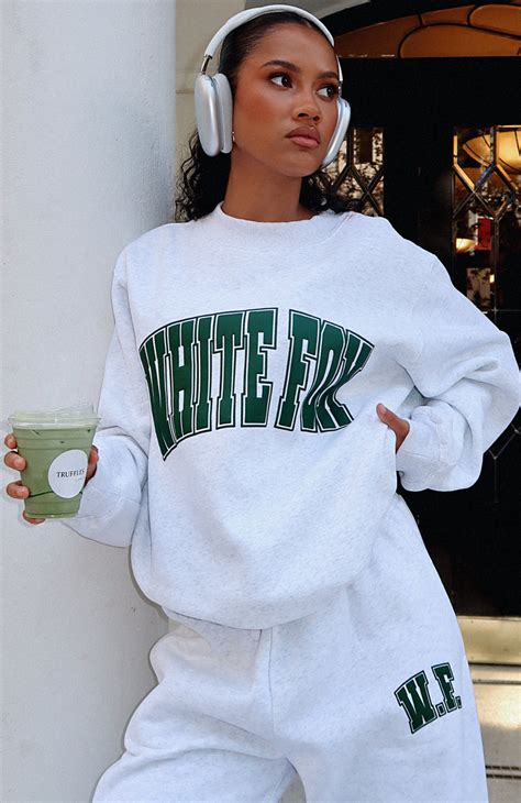 Decade Classics Varsity Oversized Sweater Grey Marle White Fox Boutique