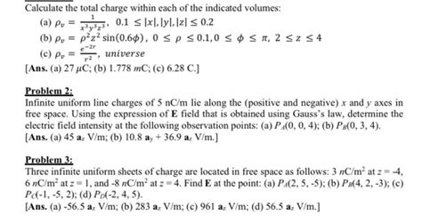 Solved Problem 1 Calculate The Total Charge Within Each Of Chegg