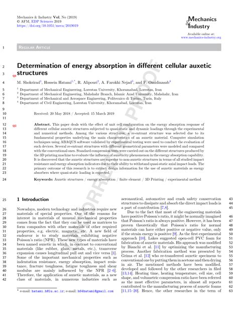 Pdf Determination Of Energy Absorption In Different Cellular Auxetic Structures
