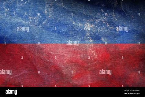 Retro Flag Of French Creole Peoples Haitians With Grunge Texture Flag