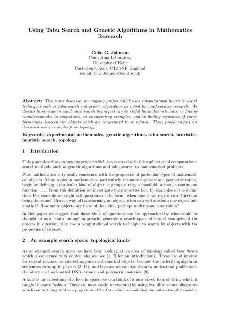 Pdf Using Tabu Search And Genetic Algorithms In Mathematics Research