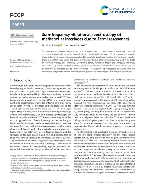 Pdf Sum Frequency Vibrational Spectroscopy Of Methanol At Interfaces
