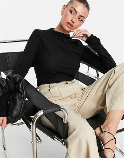 River Island Long Sleeve Brushed High Neck Top In Black Asos