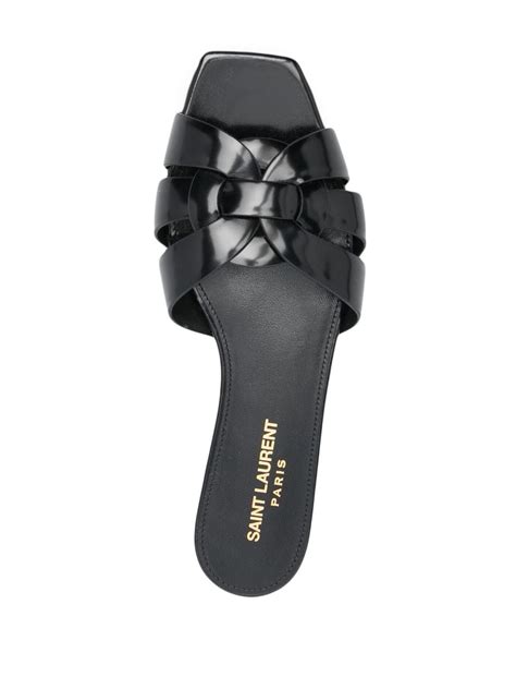 Saint Laurent Tribute Leather Flat Sandals Black FARFETCH