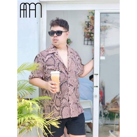เสื้อฮาวาย Over Size ใหญ่สุดอก 60 ลายงูพื้นสีกะปิ Shopee Thailand