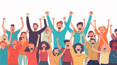 Cheerful Crowd People Joyful Stock Vector Cartoon Premium Ai