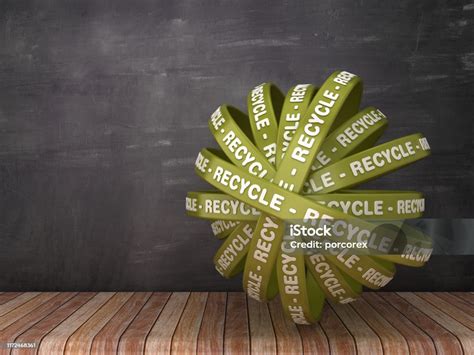 칠판 배경에 재활용 단어가 있는 원형 리본 3d 렌더링 녹색에 대한 스톡 사진 및 기타 이미지 녹색 보호 자연 Istock