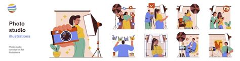 Premium Vector Photo Studio Concept With Character Situations Collection Bundle Of Scenes