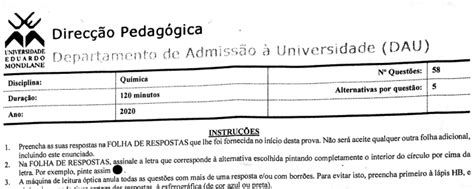 RESOLUÇÃO DO EXAME DE ADMISSÃO À UEM 2020 QUÍMICA