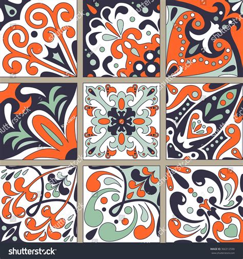 Set Beautiful Ornamental Tile Background Vector Stock Vector Royalty