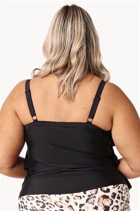 Capriosca Pool Tiered Frill Tankini Separate Black Swimwear Galore Au