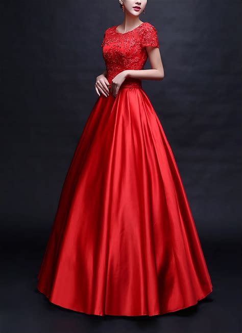 Rotes Ballkleid mit transparentem Ausschnitt und Ärmeln LAFANTA