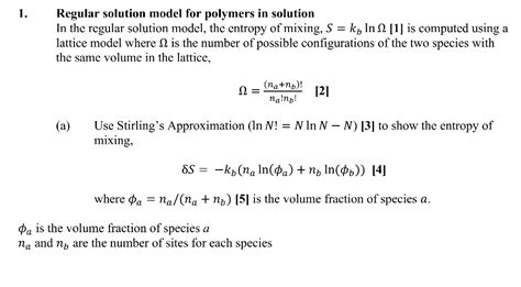 Solved 1 Regular Solution Model For Polymers In Solution In
