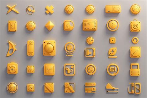 Premium Photo Yellow Ui Icon Set 3d Rendering