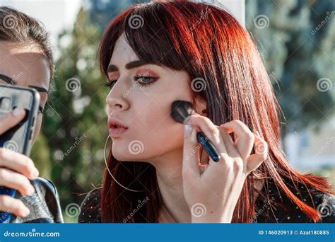 Woman Make Up Cosmetics Beautiful Young Girl Make Up Face Powder