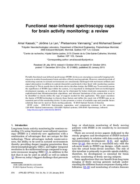 Pdf Functional Near Infrared Spectroscopy Caps For Brain Activity