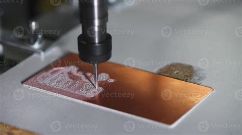 Machine With Numerical Control Cnc Carries Out Milling Of Printed Circuit Boards Circuit