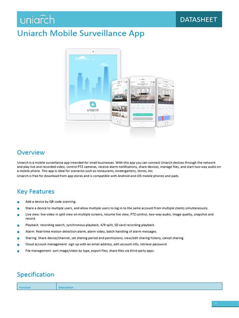 uniarch mobile surveillance app datasheet v1 0 pdf mobile app video