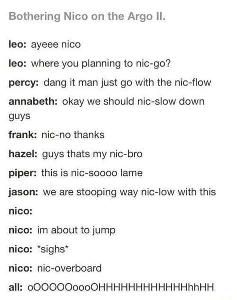Bothering Nico On The Argo II Leo Ayeee Nico Leo Where You Planning