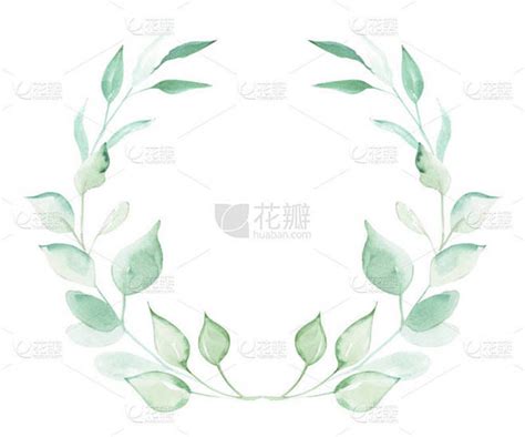 水彩画绘制绿色植物和叶子的装饰元素的插图，在孤立的白色背景上以框架的形式