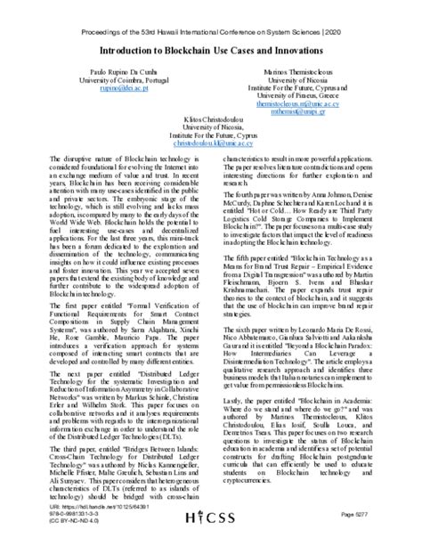 Pdf Introduction To The Minitrack On Blockchain Cases And Innovations Klitos Christodoulou