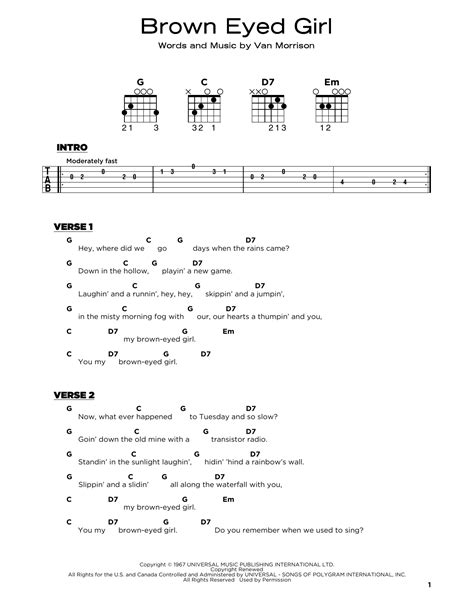 Brown Eyed Girl By Van Morrison Sheet Music For Really Easy Guitar At Sheet Music Direct