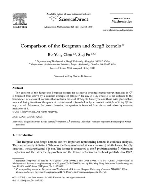 Comparison Of The Bergman And Szegö Kernels Pdf Function Mathematics Logarithm