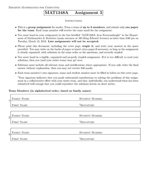 Math 1348a Assignment 3 Discrete Mathematics For Computing Mat1348a