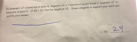 Solved Segment Af Is Bisected At Point D Segment Ad Is Trisected At Course Hero