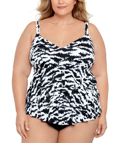 Swim Solutions Plus Size Tummy Control Triple Tier Fauxkini Created