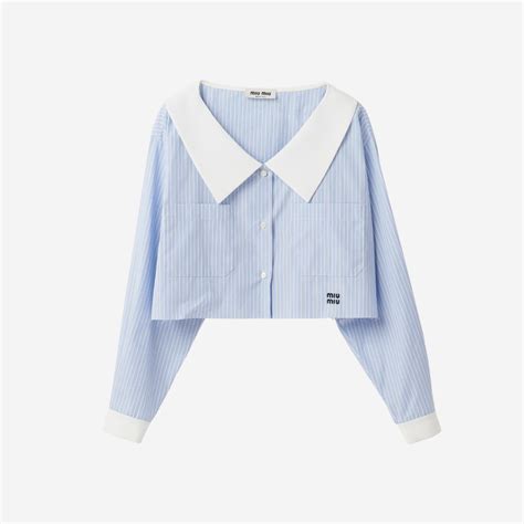 W 미우 미우 스트라이프 포플린 셔츠 라이트 블루 Miu Miu Kream
