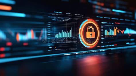 Digital Security Interface With Lock Symbol And Data Analytics Blue And Orange Tones Stock