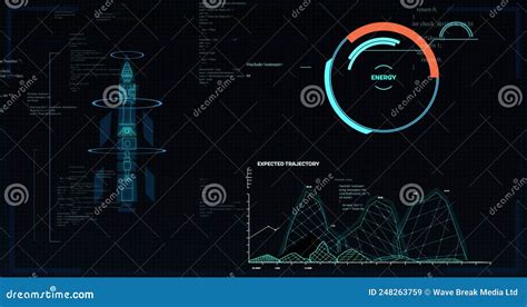 Image Of Scope Scanning And Data Processing Over Black Background Stock