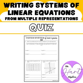 Writing Systems Of Linear Equations Quiz By We HART Algebra TPT