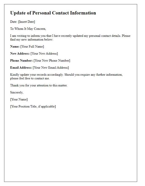 Letter Template For Updating Contact Information Free Samples In Pdf Letterin