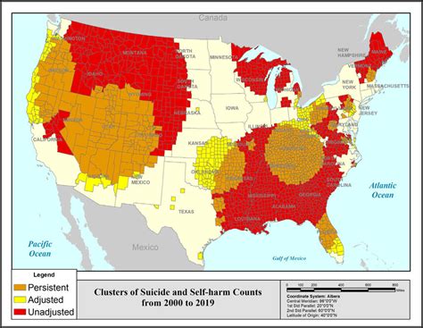 spatial cluster map of covariates adjusted suicide mortality for 20 0