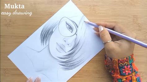 آموزش نقاشی سیاه قلم دختر با موهای زیبا