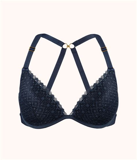 The Crochet Lace Deep V No Wire Push Up Navy Lively