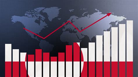기복이 있는 그린란드 막대 차트 그래프 가치 상승 경제 회복 및 비즈니스 개선의 개념 기업 재개 정치 갈등 깃발이 있는 전쟁