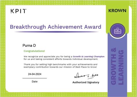 Purna B D On Linkedin Kpit Krown Award Thankyousomuch Appreciation