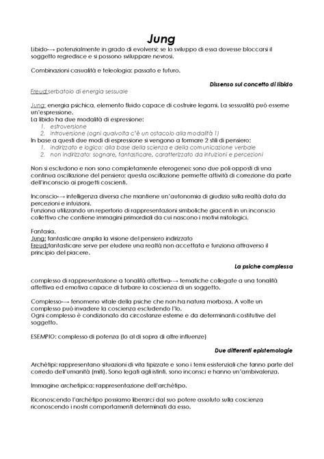Riassunto Jung Per Esame Di Psicologia Dinamica Dispense Di